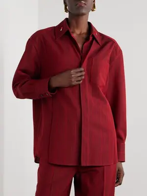 Bottega Veneta Embellished Striped Wool-blend Shirt - Red
