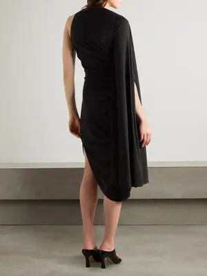Bottega Veneta Asymmetric Cape-effect Embellished Draped Jersey Dress - Black