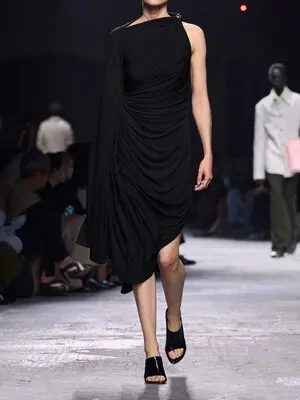 Bottega Veneta Asymmetric Cape-effect Embellished Draped Jersey Dress - Black