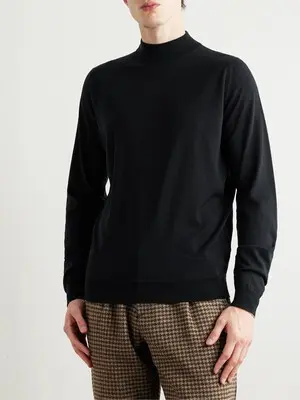 John Smedley Slim-fit Merino Wool Mock-neck Sweater - Black