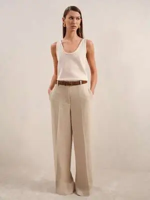 REISS Devon Petite Linen-blend Wide-leg Trousers - Neutral