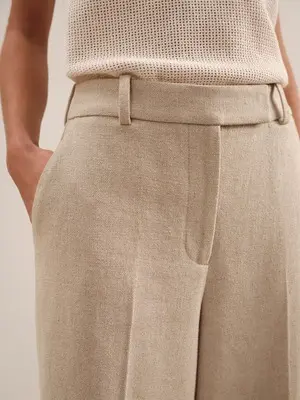 REISS Devon Petite Linen-blend Wide-leg Trousers - Neutral