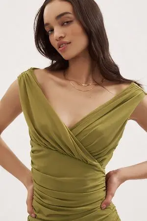 Ronny Kobo Sophia V-neck Ruched Maxi Dress