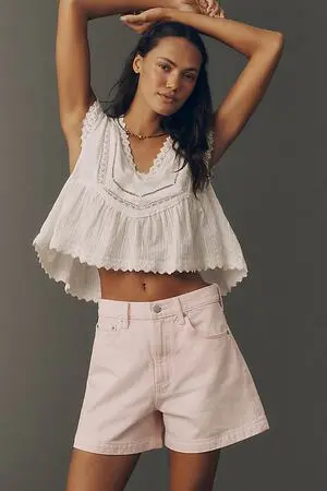 PISTOLA Saige High-rise A-line Denim Shorts - Blush