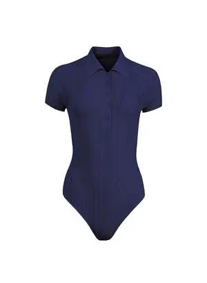 FLEUR DU MAL Rib Polo Bodysuit - Night Sky
