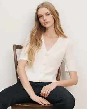 VERONICA BEARD Veronica Beard Solene Short-Sleeve Cashmere Cardigan
