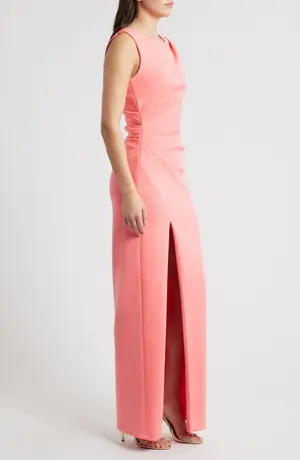 Black Halo Braden Pleated Column Gown - Coral