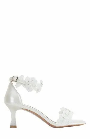FOREVER & ALWAYS SHOES Birdie Lace Kitten Heel Sandals - Ivory Faux Leather