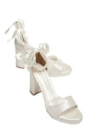 FOREVER & ALWAYS SHOES Renee Platform Sandals With Pearl Straps - Ivory Faux Leather