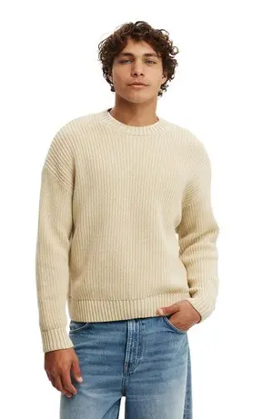COTTON ON Washed Box Fit Crew Knit - Stone