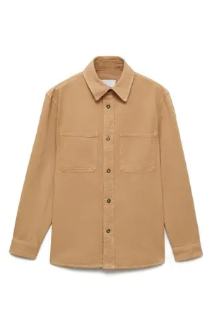 Mango Regular Fit Lyocell & Cotton Button-up Overshirt - Beige