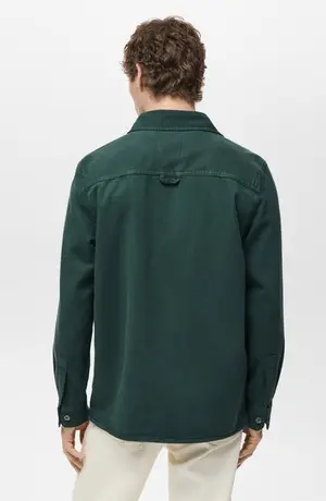 Mango Regular Fit Lyocell & Cotton Button-up Overshirt - Dark Green