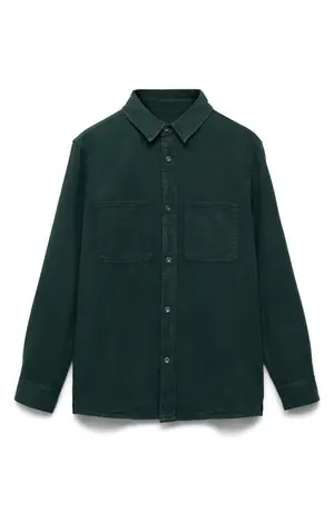 Mango Regular Fit Lyocell & Cotton Button-up Overshirt - Dark Green