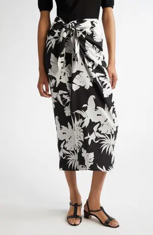 Max Mara Lauto Tropical Print Silk Wrap Skirt