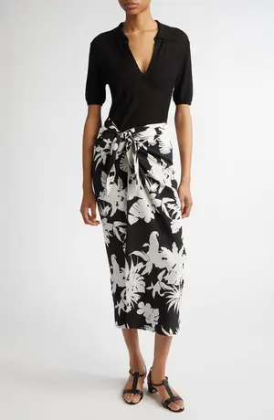 Max Mara Lauto Tropical Print Silk Wrap Skirt