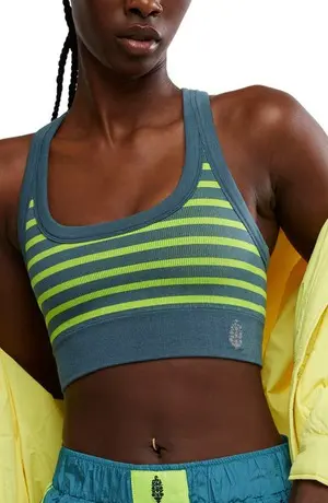 Free People Fp Movement Stripe Go To Sports Bra Celestial Blue Combo