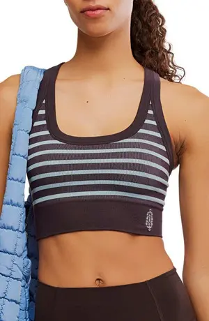 Free People Stripe Go To Sports Bra - Chocolate Combo