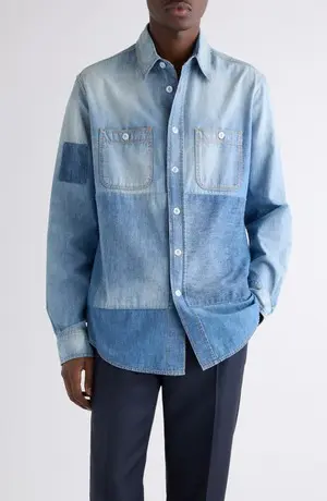 Givenchy Rip & Repair Cotton Chambray Button-up Shirt - Light Blue