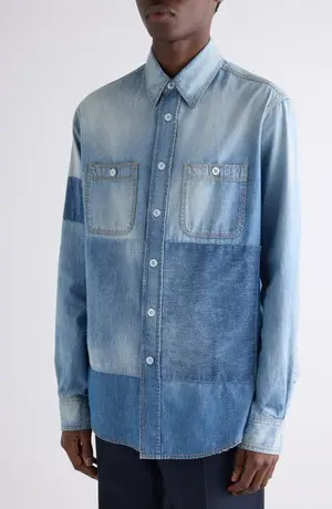 Givenchy Rip & Repair Cotton Chambray Button-up Shirt - Light Blue