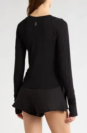 Free People Tempo Ruched Long Sleeve T-shirt - Black