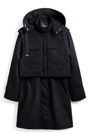Desigual 2-in-1 Coat With Detachable Vest And Removable Hood