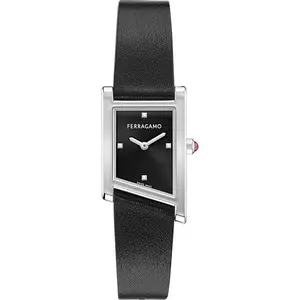 FERRAGAMO Asymetrique Leather Strap Watch - Stainless Steel