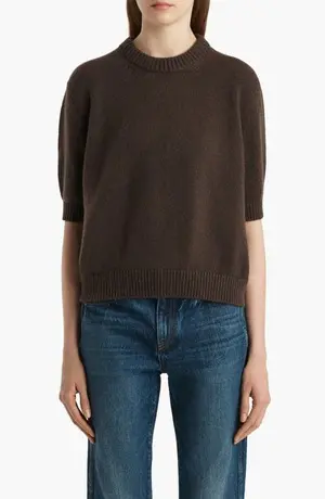 Khaite Davin Short Sleeve Cashmere Sweater - Coffee