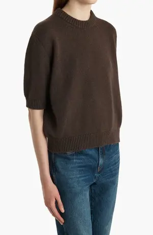 Khaite Davin Short Sleeve Cashmere Sweater - Coffee