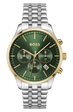 BOSS Avery Chronograph Bracelet Watch - Silver/green