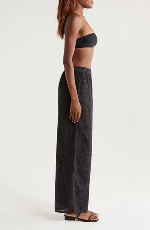 Solid & Striped The Delaney Open Knit Cotton Cover-up Pants - Noir