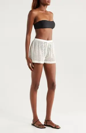 Solid & Striped The Nancy Open Knit Cotton Cover-up Shorts - Brule