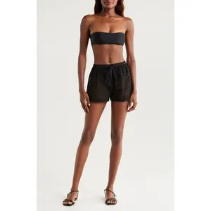 Solid & Striped The Nancy Open Knit Cotton Cover-up Shorts - Noir