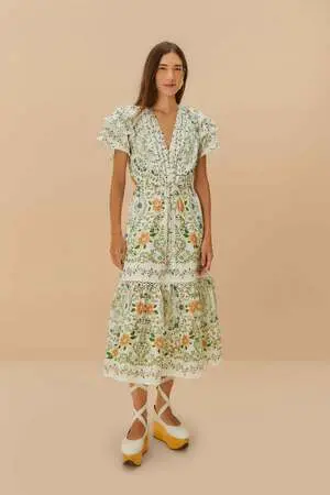 Farm Rio Folk Floral Lace Midi Dress In Folk Floral Off-White - 50% Off |  Editorialist