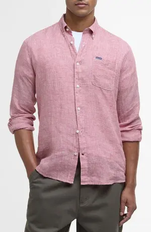 BARBOUR Linton Regular Fit Microcheck Linen Button-down Shirt
