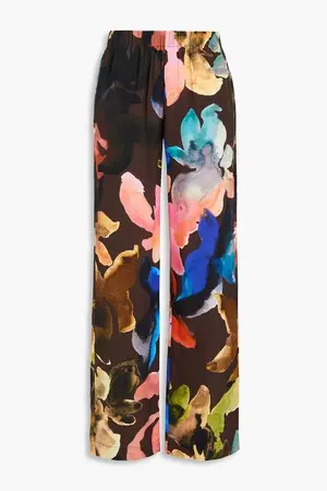 Stine Goya Floral-print Tencel™ Lyocell-blend Wide-leg Pants - Chocolate