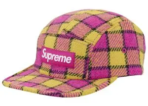 Supreme Harris Tweed Camp Cap - Pink Plaid