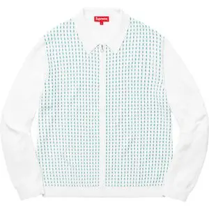 Supreme Dashes Zip Up Knit Polo Shirt - White | Editorialist