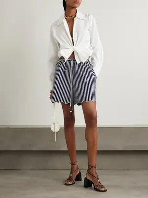 PATOU Embroidered Striped Cotton-poplin Shorts