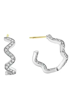 Lagos Caviar Spark Diamond Wave Hoop Earrings - Silver