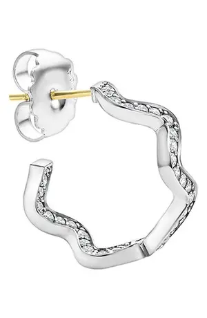 Lagos Caviar Spark Diamond Wave Hoop Earrings
