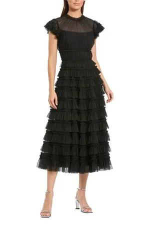 Mac Duggal Tulle Midi Dress - Black