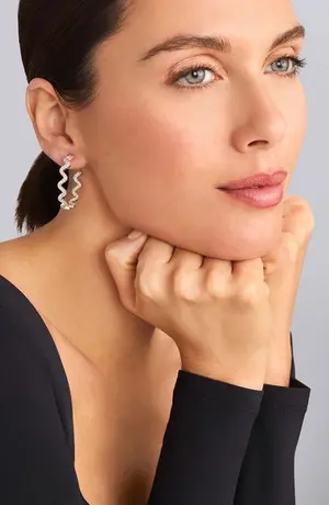 Lagos Caviar Spark Diamond Wave Hoop Earrings