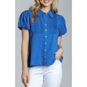 APNY APNY Pintuck Accent Puff Sleeve Shirt Dazzling Blue