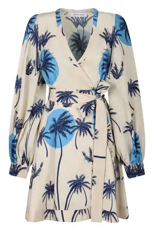 Raquel Diniz Raquel Diniz Linen-Silk Wrap Dress Beige