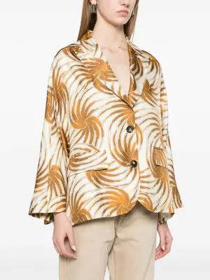 Alberto Biani Printed Silk Caban Jacket - Beige