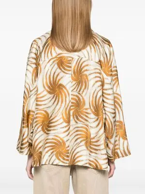 Alberto Biani Printed Silk Caban Jacket - Beige