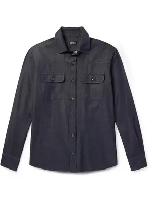 ZEGNA Zegna - Slim-Fit Cotton And Linen-Blend Twill Shirt - Men - Black - S