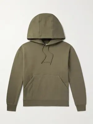 Saint Laurent Logo-embroidered Cotton-jersey Hoodie - Green