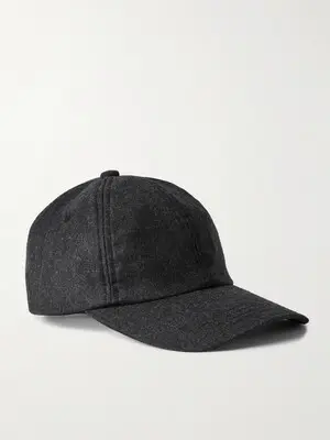 Mr P. Leather-trimmed Brushed Cotton-twill Baseball Cap - Gray