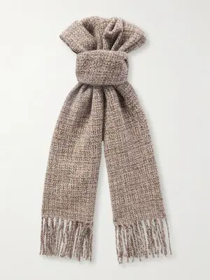 Loro Piana Fringed Cashmere-tweed Scarf - Brown